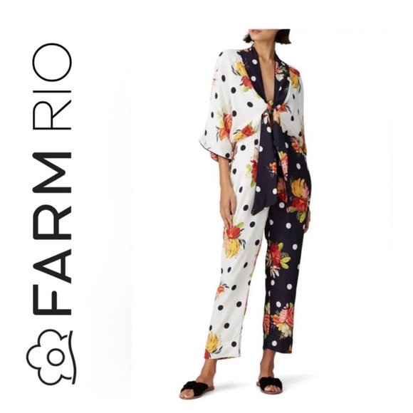 FARM Rio | Pants & Jumpsuits | Nwt Farm Rio Mixed Nanaju Floral Polka ...